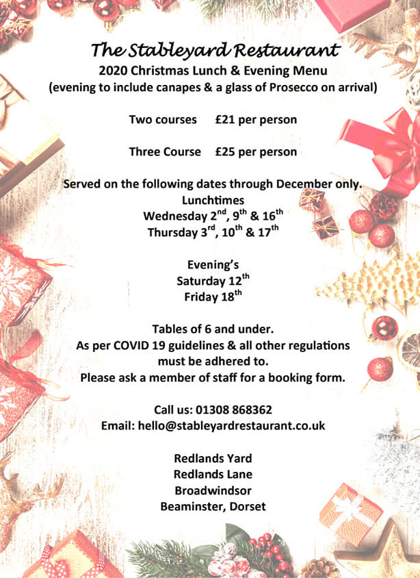 The Stableyard Restaurant’s Christmas Menu – Broadwindsor.org
